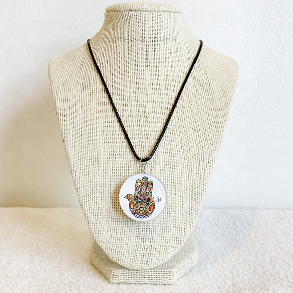 Jewelry | Nwt White Red Hamsa Glass Pendant Necklace | Poshmark